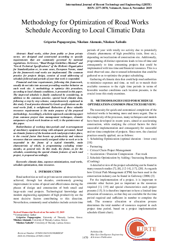 (PDF) Methodology for Optimization of Road Works Schedule According to ...