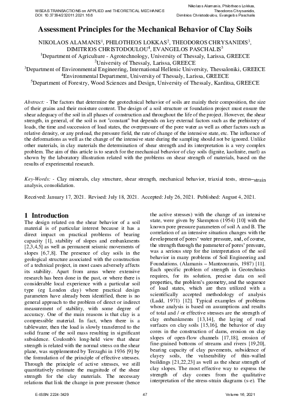 (PDF) Assessment Principles for the Mechanical Behavior of Clay Soils