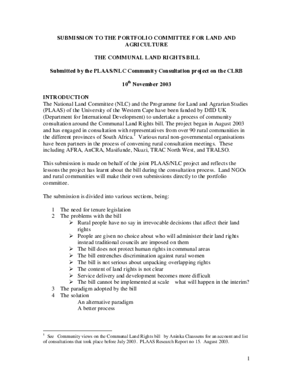 (PDF) The Communal Land Rights Bill