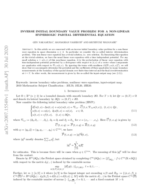 Pdf Inverse Initial Boundary Value Problem For A Non Linear