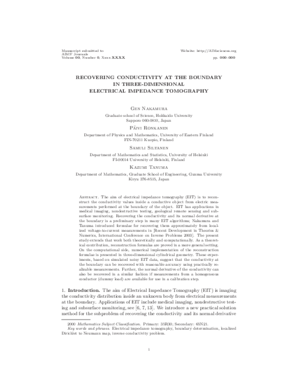 (PDF) Conductivity Recovery in 3D EIT