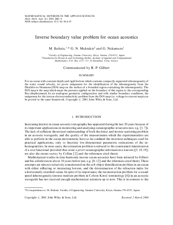 (PDF) Inverse boundary value problem for ocean acoustics