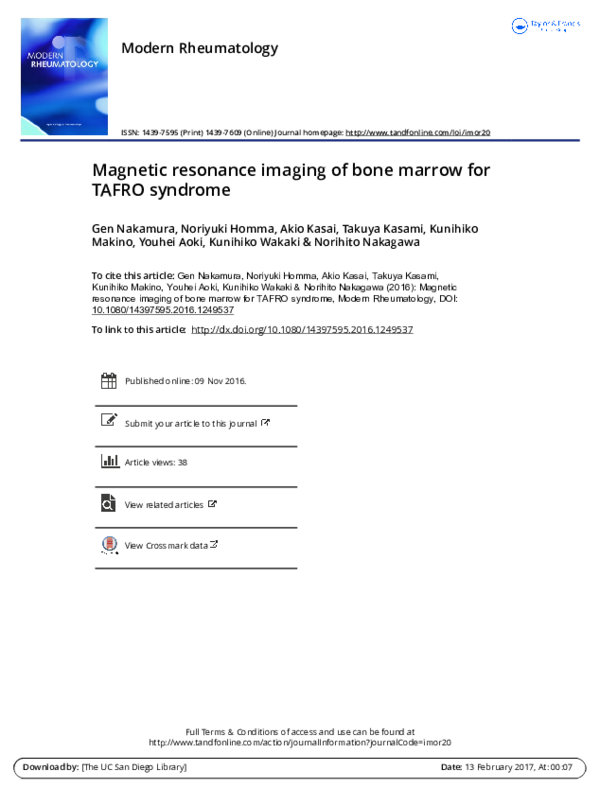 (PDF) Magnetic resonance imaging of bone marrow for TAFRO syndrome