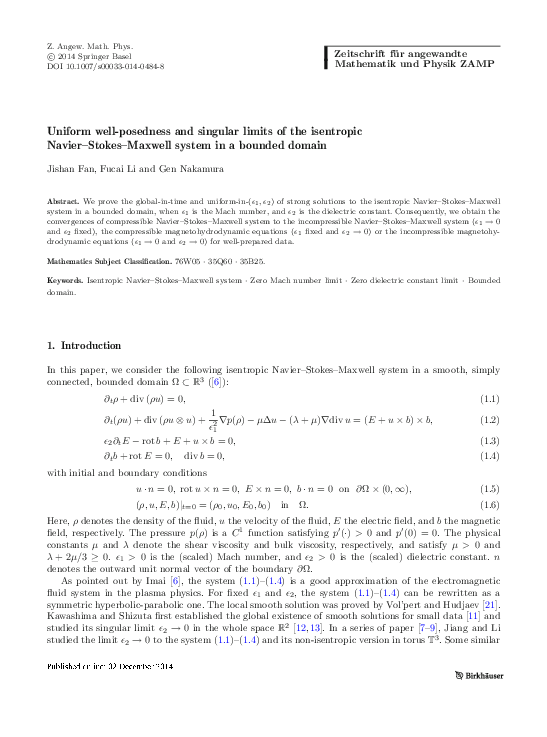 (PDF) Uniform well-posedness and singular limits of the isentropic ...
