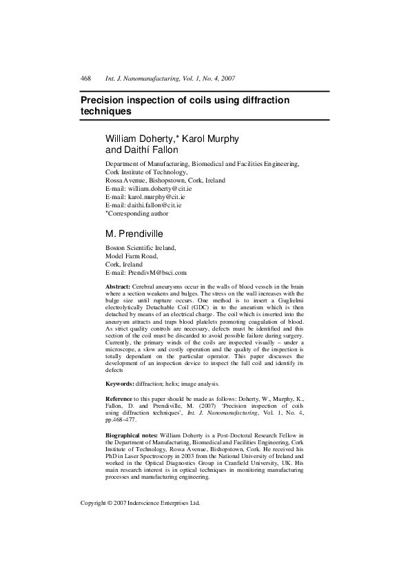 (PDF) Precision inspection of coils using diffraction techniques
