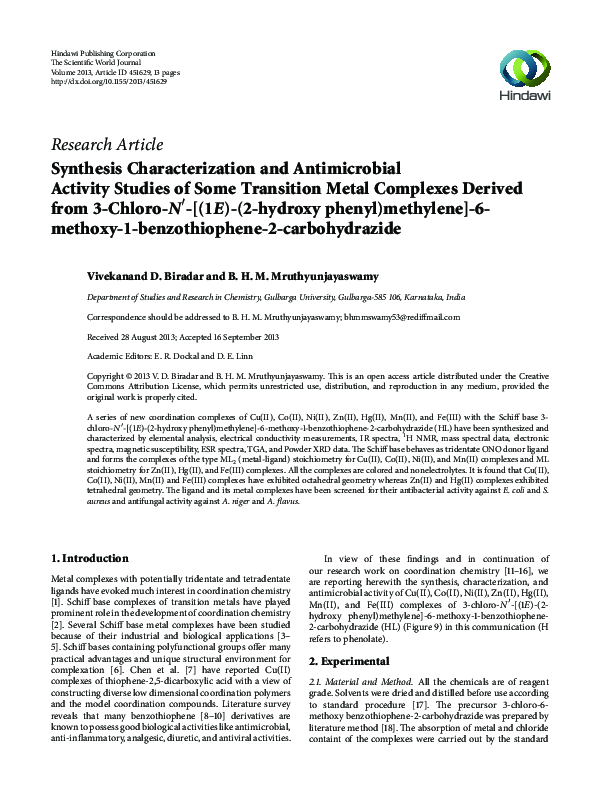(PDF) Synthesis characterization and antimicrobial activity studies of ...