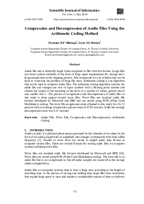 Pdf Compression And Decompression Of Audio Files Using The Arithmetic