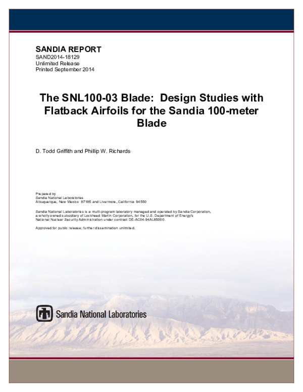 (PDF) The SNL100-03 Blade: Design Studies with Flatback Airfoils for ...