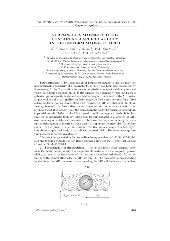 (PDF) Surface of a Magnetic Fluid Containing a Spherical Body in the ...