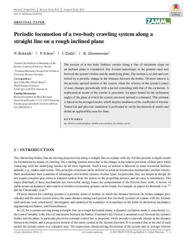 (PDF) Periodic locomotion of a two-body crawling system along a ...