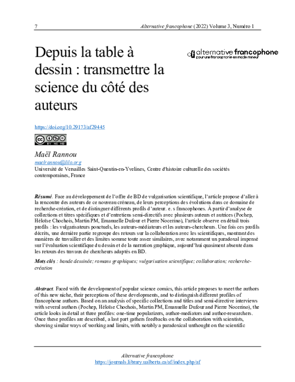 (PDF) Depuis la table à dessin : transmettre la science du côté des auteurs