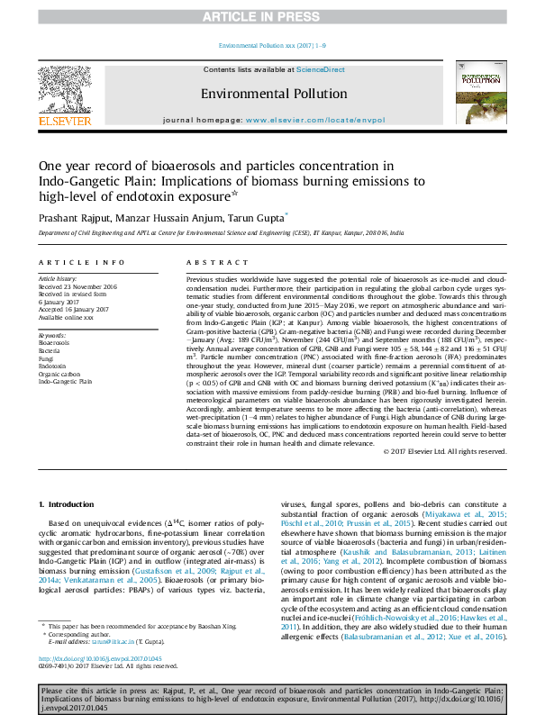 (PDF) One year record of bioaerosols and particles concentration in Indo-Gangetic Plain ...