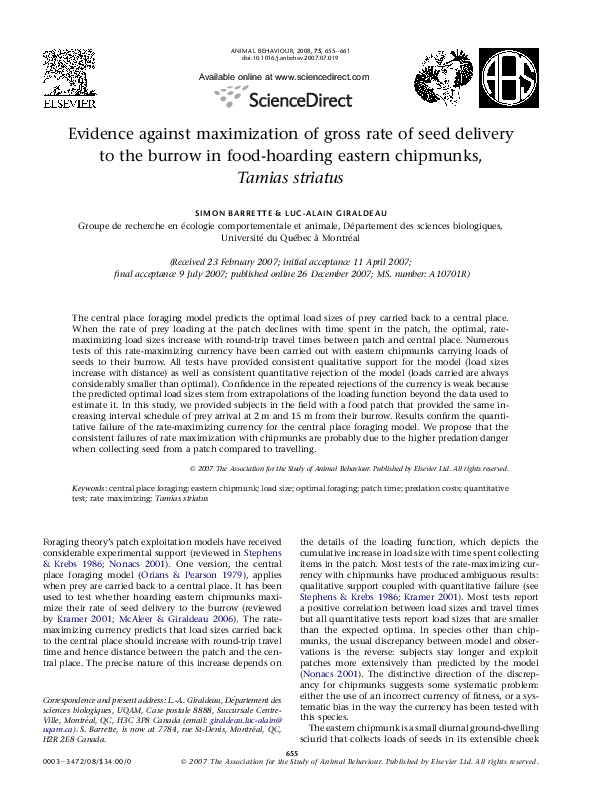 (PDF) Evidence against maximization of gross rate of seed delivery to ...