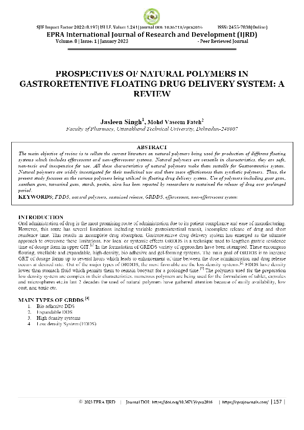 Pdf Prospective Of Natural Polymers In Gastroretentive Floating Drug Delivery System A Review