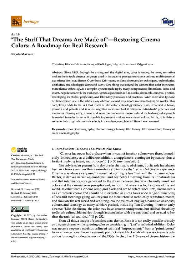 (PDF) “The Stuff That Dreams Are Made of”—Restoring Cinema Colors: A ...