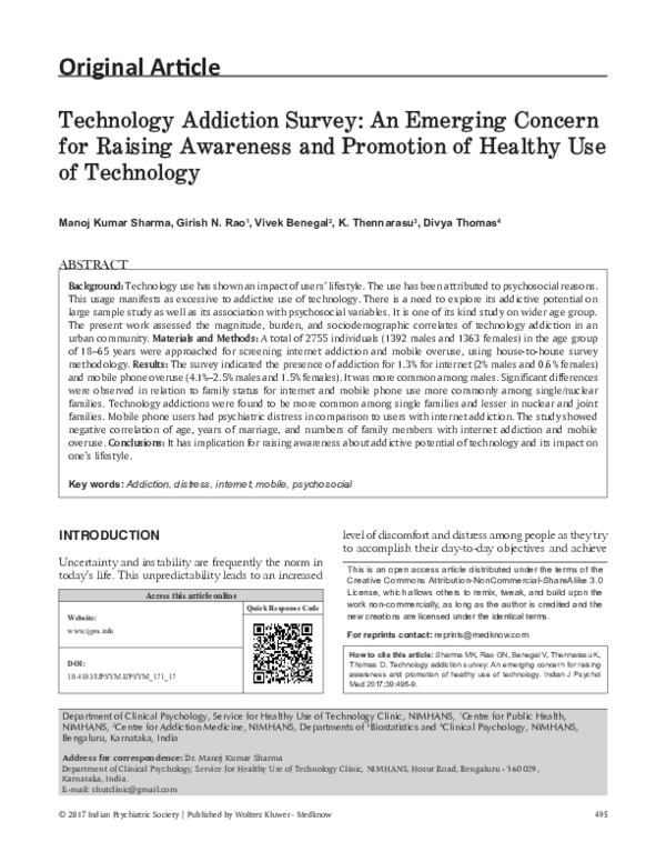 (PDF) Technology Addiction Survey: An Emerging Concern for Raising ...