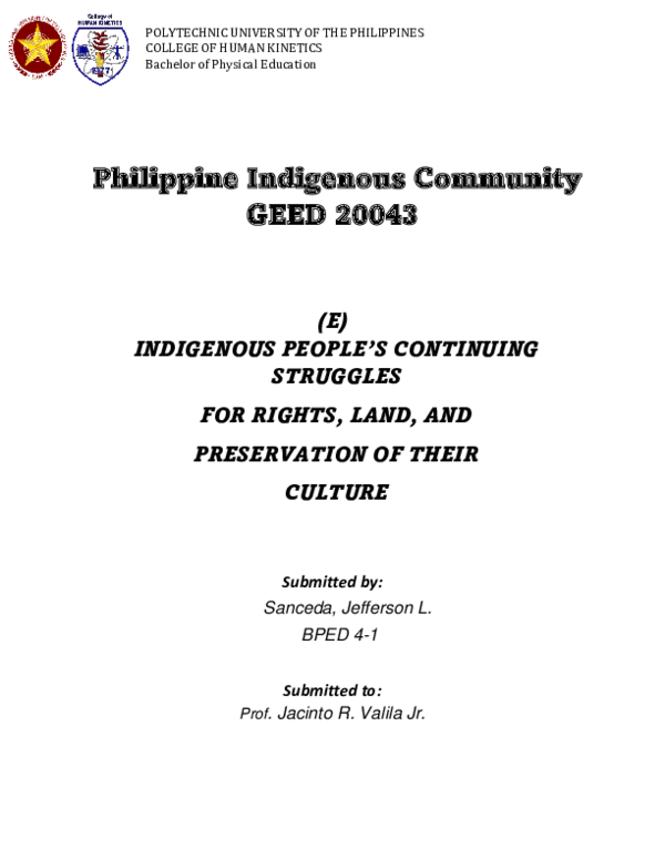 (PDF) E. INDIGENOUS PEOPLE’S CONTINUING STRUGGLES FOR RIGHTS, LAND, AND ...