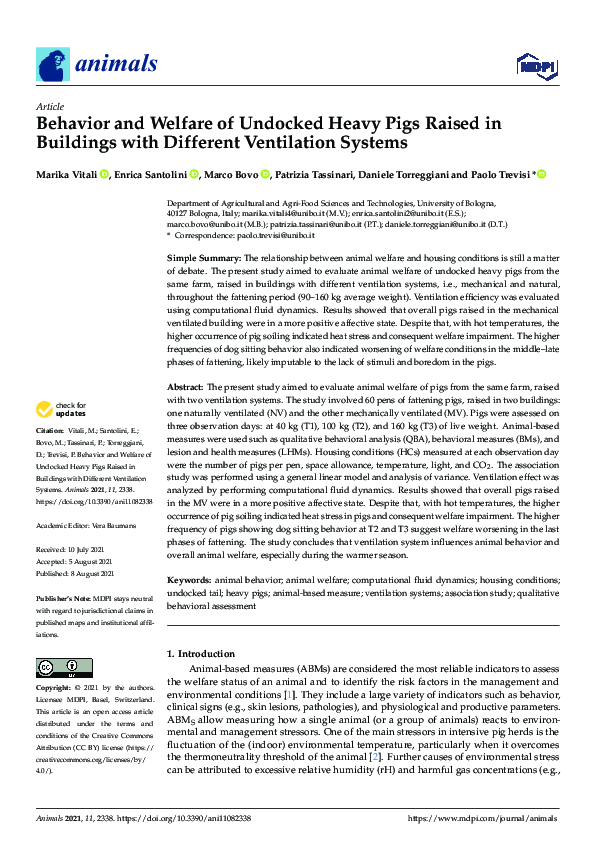 (PDF) Behavior and Welfare of Undocked Heavy Pigs Raised in Buildings with Different Ventilation ...