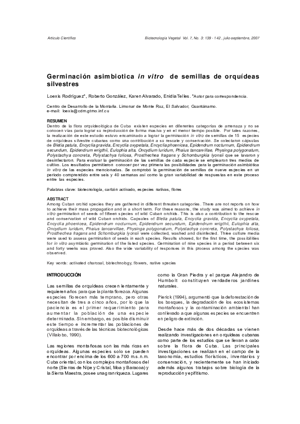 (PDF) Germinación asimbiotica in vitro de semillas de orquídeas silvestres