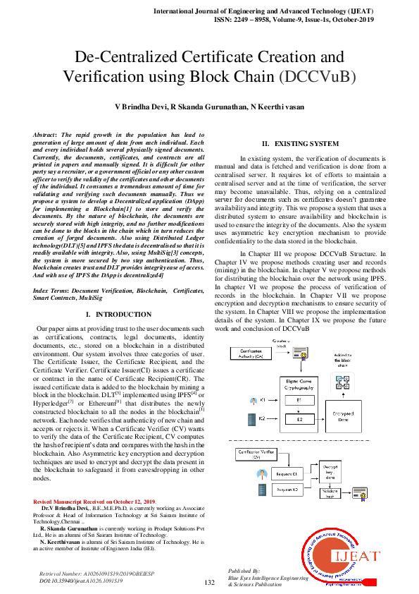 (PDF) De-Centralized Certificate Creation and Verification using Block ...