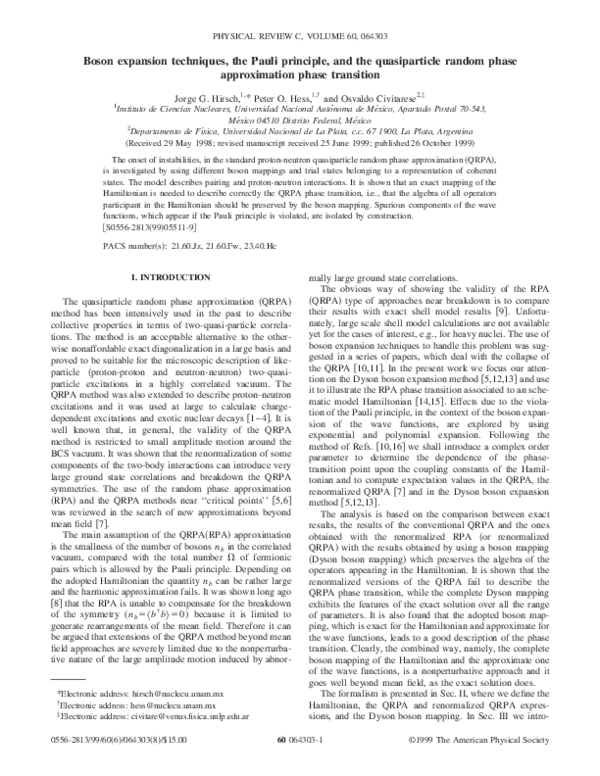 (PDF) Boson expansion techniques, the Pauli principle, and the quasiparticle random phase ...