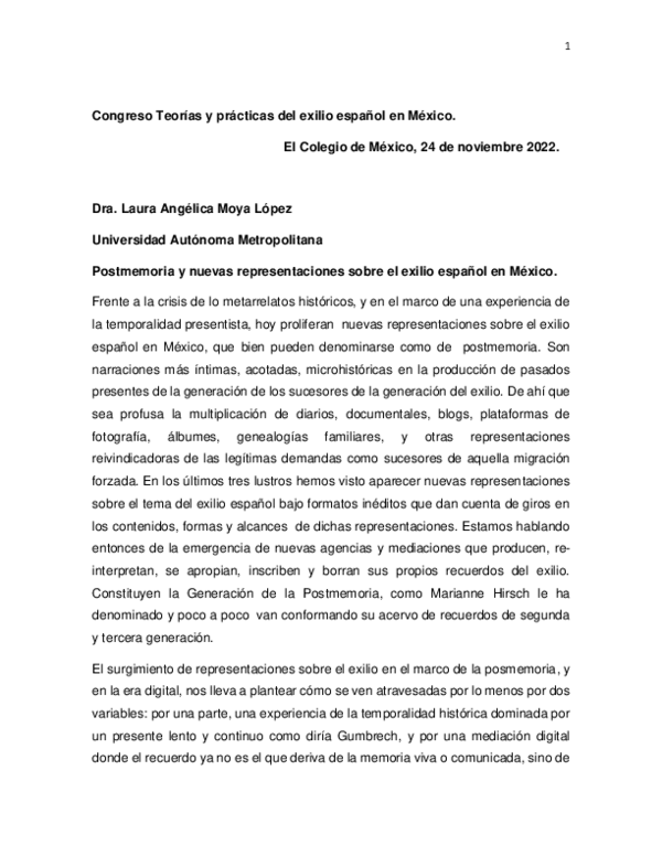 (PDF) Congreso Teorías y prácticas del exilio español en México