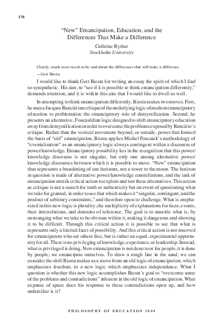 (PDF) “New” Emancipation, Education, and the Differences That Make a ...