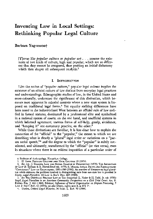 (PDF) Inventing Law in Local Settings: Rethinking Popular Legal Culture
