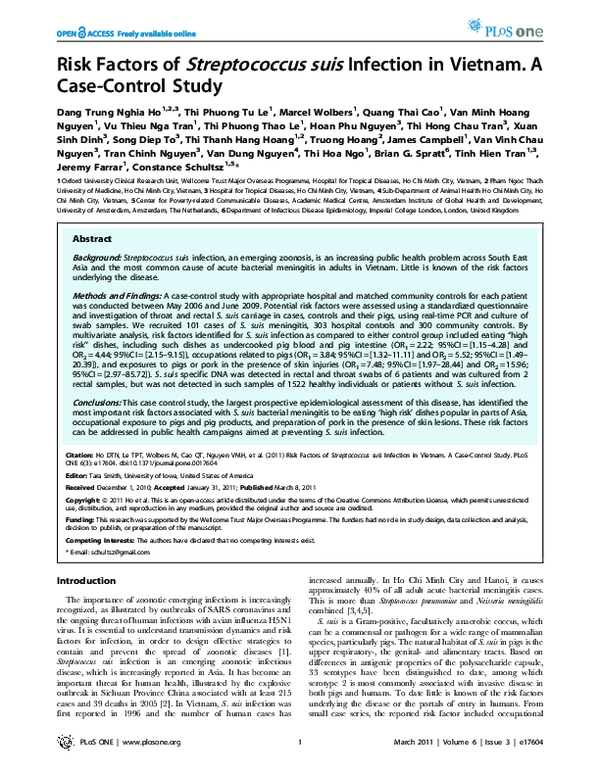 (PDF) Risk Factors of Streptococcus suis Infection in Vietnam. A Case ...