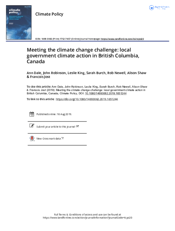 (PDF) Meeting the climate change challenge: local government climate ...