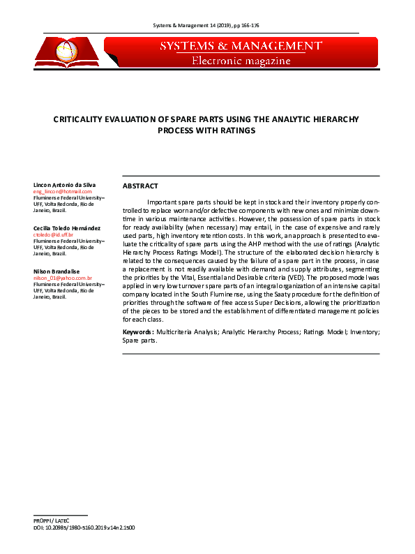 (PDF) Criticality Evaluation of Spare Parts Using the Analytic Hierarchy Process with Ratings