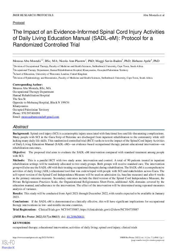 (PDF) The Impact of an Evidence-Informed Spinal Cord Injury Activities ...