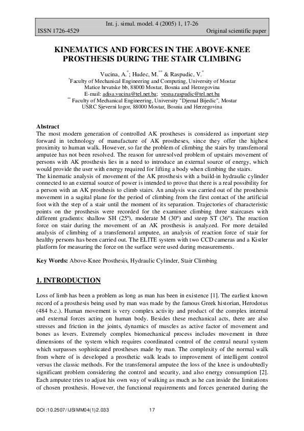 Pdf Kinematics And Forces In The Above Knee Prosthesis During The