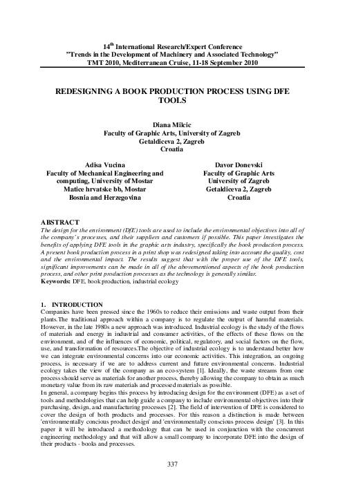 (PDF) Redesigning a Book Production Process Using Dfe Tools