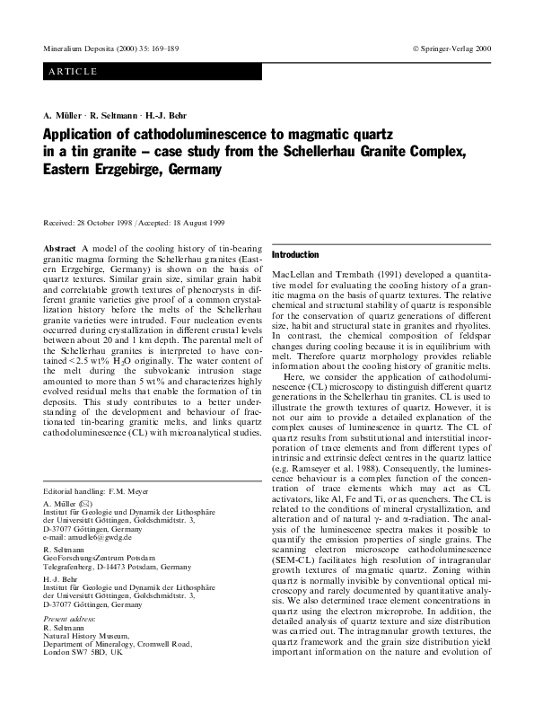 (PDF) Application of cathodoluminescence to magmatic quartz in a tin ...