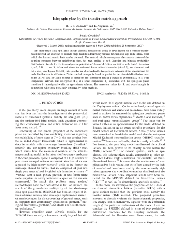 (PDF) Ising spin glass by the transfer matrix approach