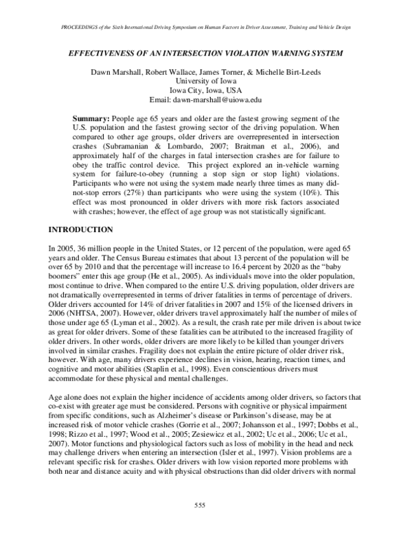 (PDF) Effectiveness of an Intersection Violation Warning System