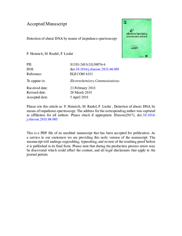(PDF) Detection of abasic DNA by means of impedance spectroscopy