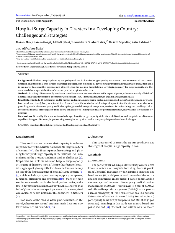 (PDF) Hospital Surge Capacity in Disasters in a Developing Country ...