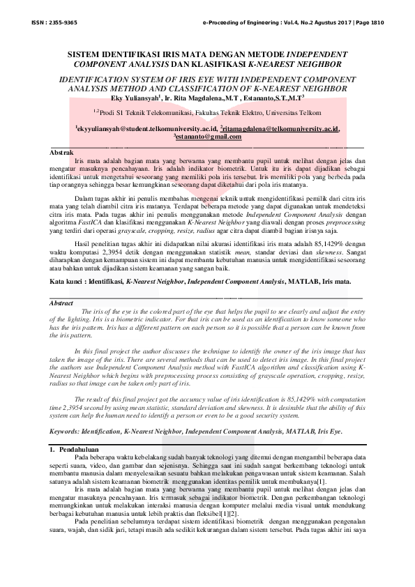 (PDF) Sistem Identifikasi Iris Mata Dengan Metode Independent Component Analysis Dan Klasifikasi ...