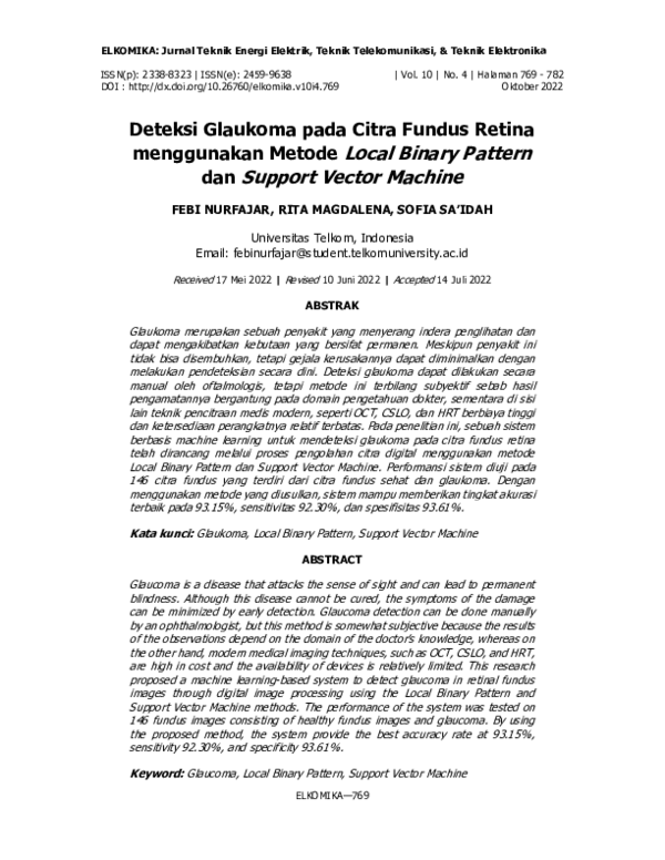 (PDF) Deteksi Glaukoma pada Citra Fundus Retina menggunakan Metode Local Binary Pattern dan ...