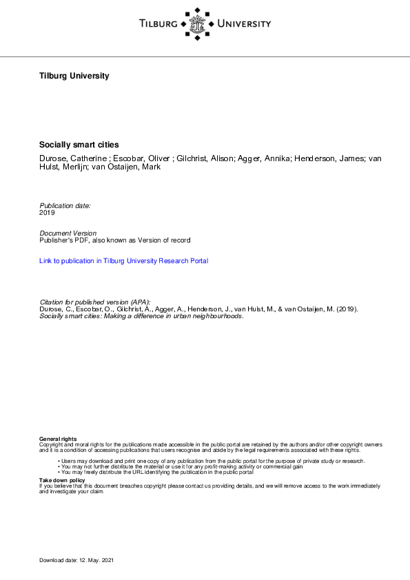 (PDF) Socially smart cities : Making a difference in urban neighbourhoods