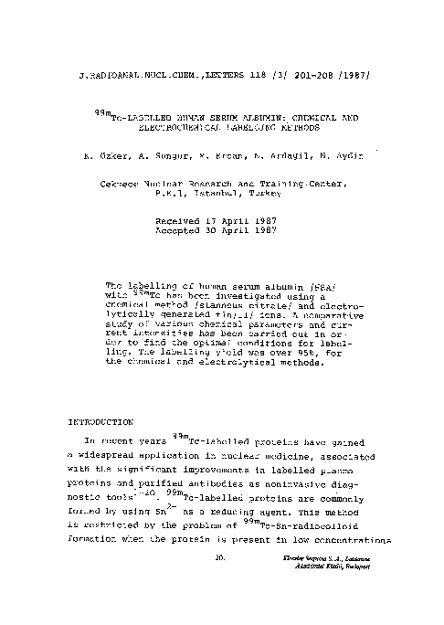 (PDF) 99mTc-labelled human serum albumin: Chemical and electrochemical ...