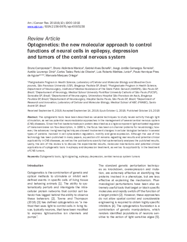 (PDF) Optogenetics: the New Molecular Approach to Control Functions of ...