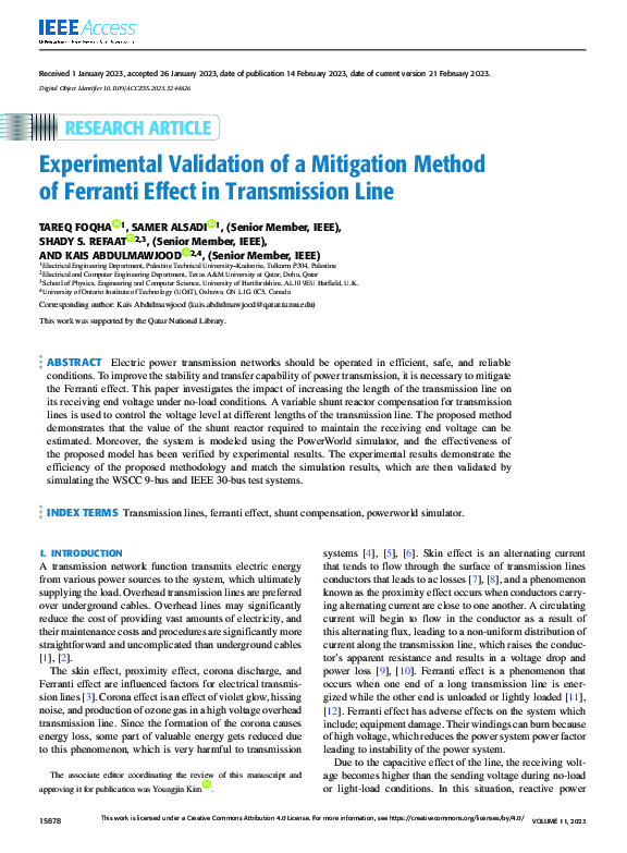 Pdf Experimental Validation Of A Mitigation Method Of Ferranti Effect