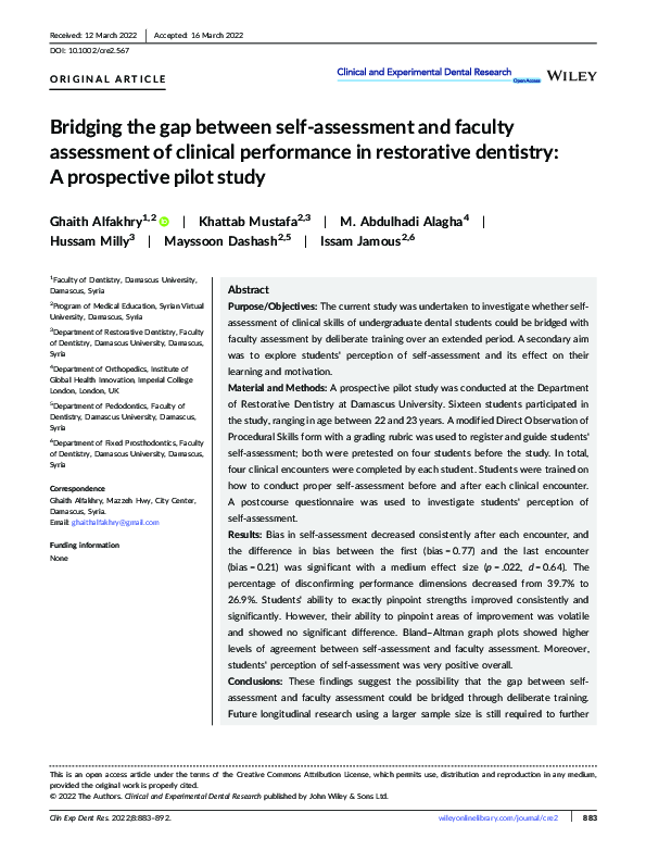 (PDF) Bridging the gap between self‐assessment and faculty assessment ...