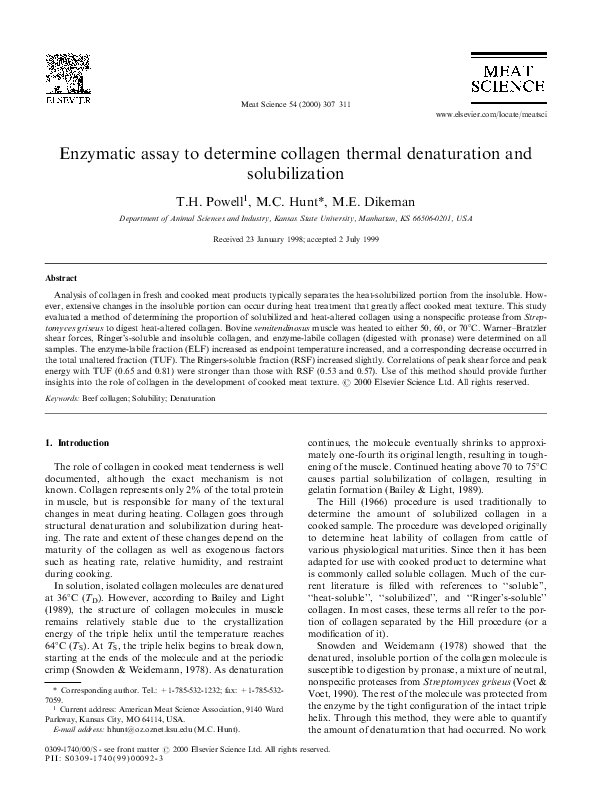 (PDF) Enzymatic assay to determine collagen thermal denaturation and ...
