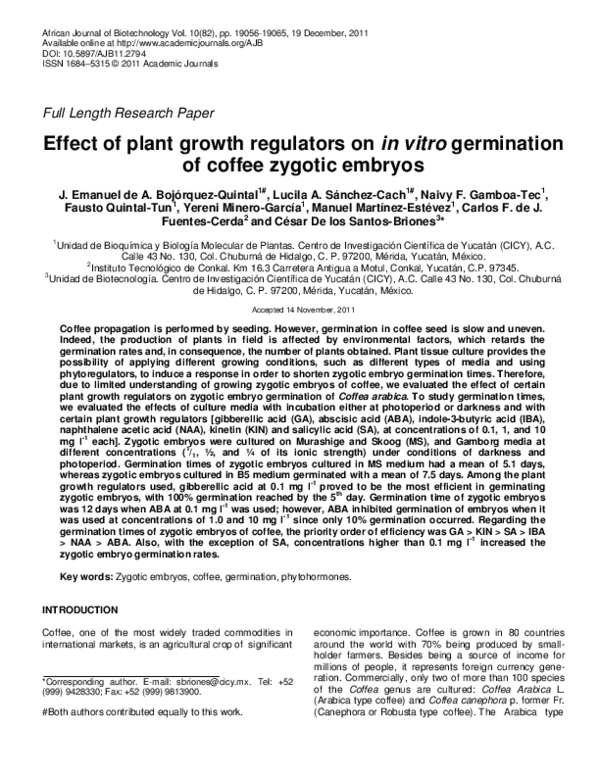 (PDF) Effect of plant growth regulators on in vitro germination of ...