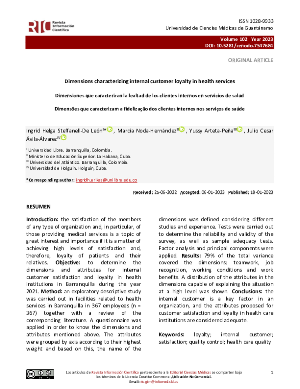 (PDF) Dimensions characterizing internal customer loyalty in health ...