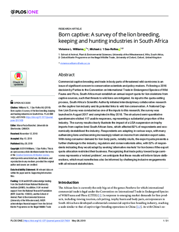 (PDF) Born captive: A survey of the lion breeding, keeping and hunting ...